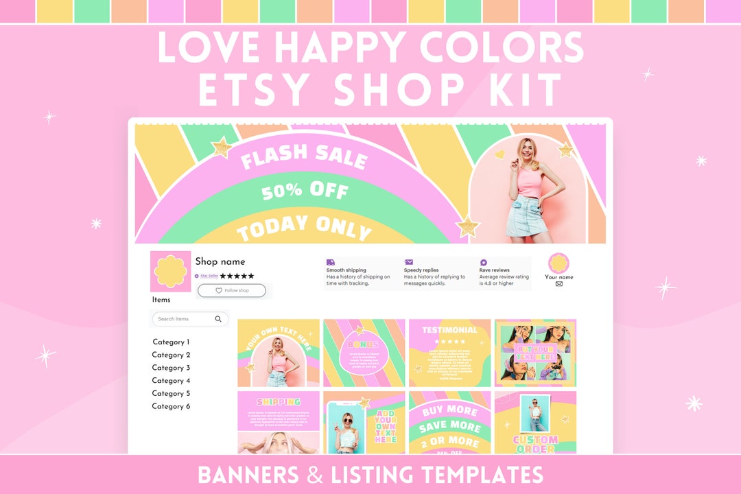 Rainbow Pastel Branding Kit for Your Etsy Shop: Love Happy Colors ...