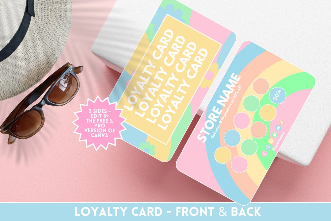 Cute Pastel Loyalty Card Template Customer Punch Stamp Card Edit in ...
