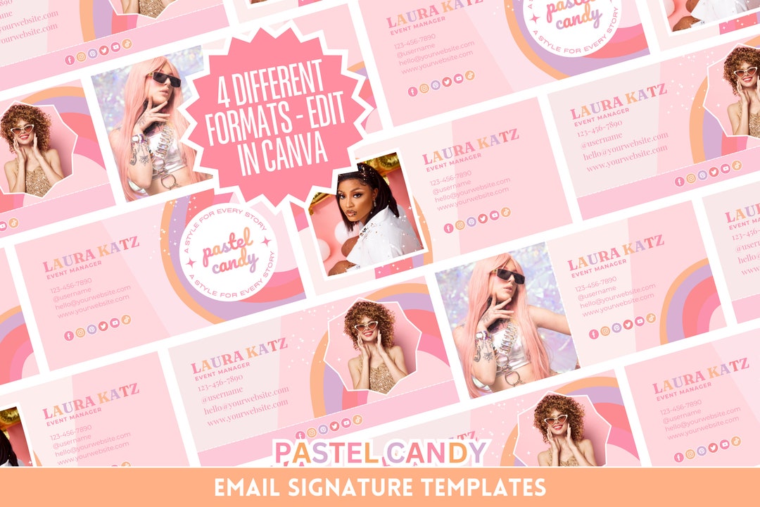 Pastel Email Signature Bundle - Set of 4 Cute Editable Email Templates ...