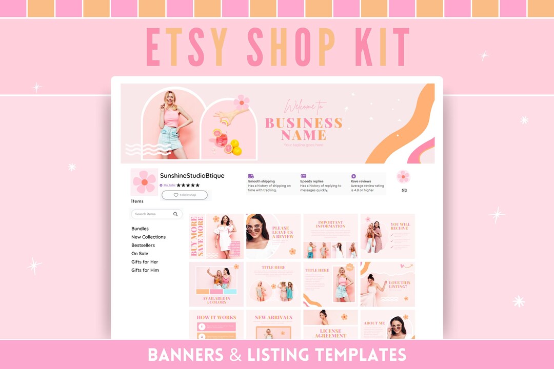 Etsy Shop Kit - Cute Peach Candy Store Branding - Pastel Cover Banners ...