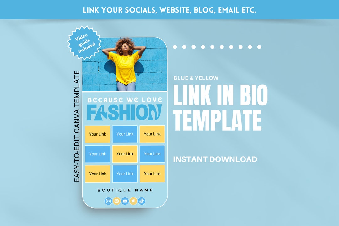 Link in Bio Template - Blue & Yellow Canva Website for Small Business ...