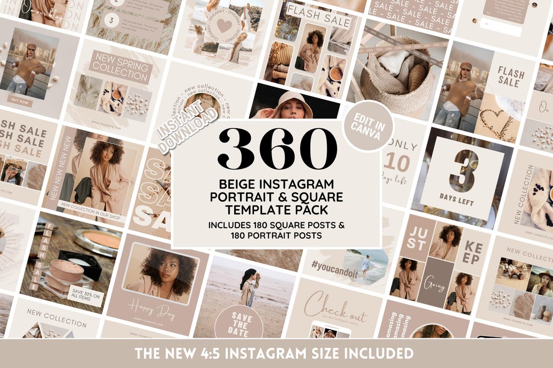Instagram Template Post & Portrait Bundle: Neutral Beige Social Media ...