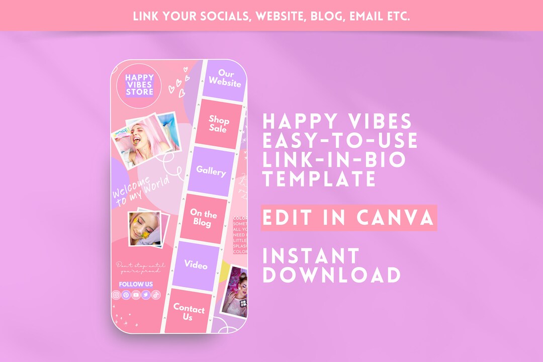 Happy Vibes Link in Bio Template Link in Bio Canva Lead - Etsy