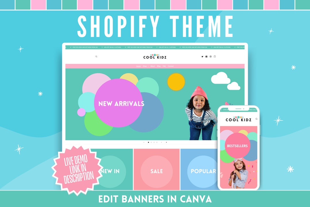Cool Kids Shopify Theme Banners & Logo Templates Colorful Children ...