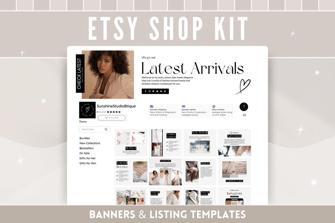 Boho Etsy Shop Kit - Luxe Life Neutral Cover Banners, Product Listing ...