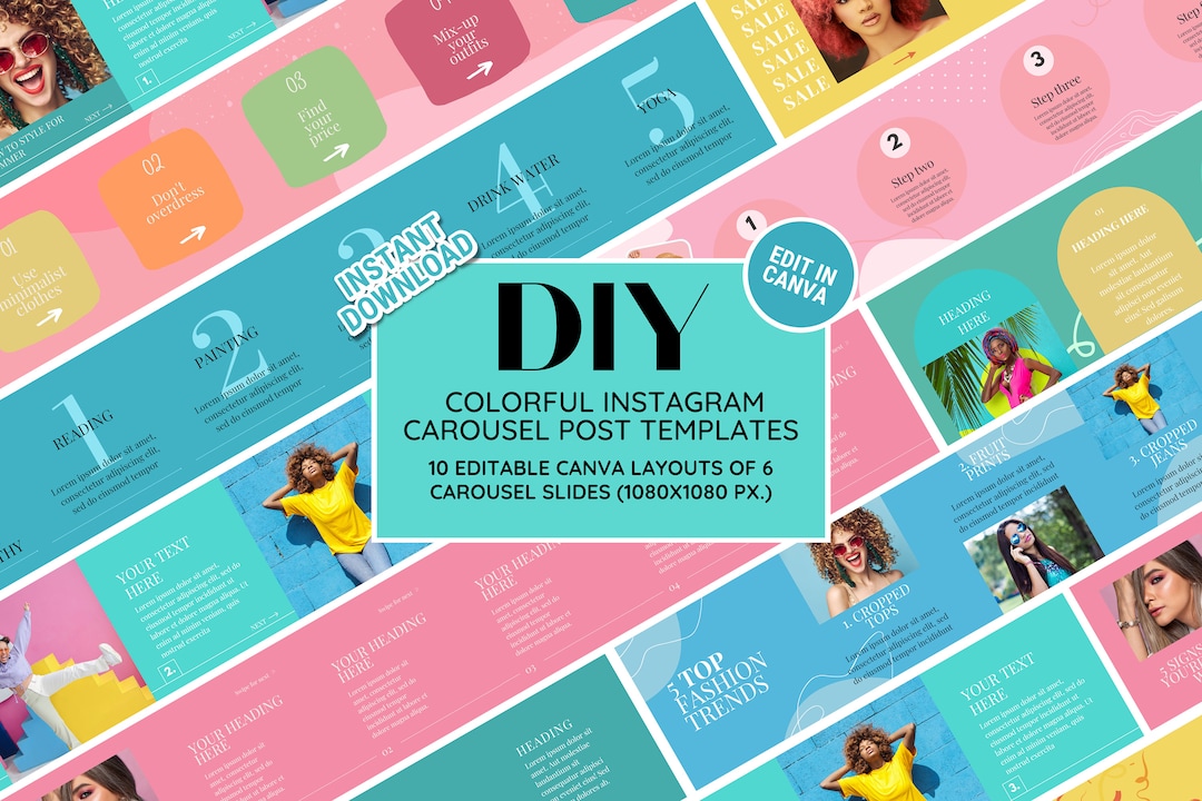 Fun Instagram Carousel Bundle Colorful Grid Template, Perfect for ...