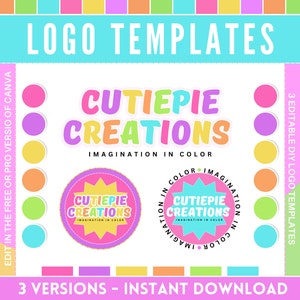 Cute DIY Logo Templates - Bright & Colorful Business Logo Templates - Edit in Canva - Instant ...