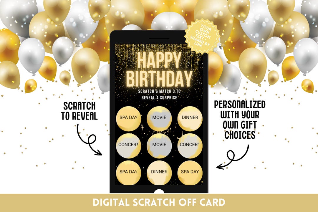 Digital Birthday Scratch off Card - Reveal Surprise Birthday Gift ...