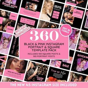 Instagram Post & Portrait Template Bundle: Bold Black and Pink Social ...