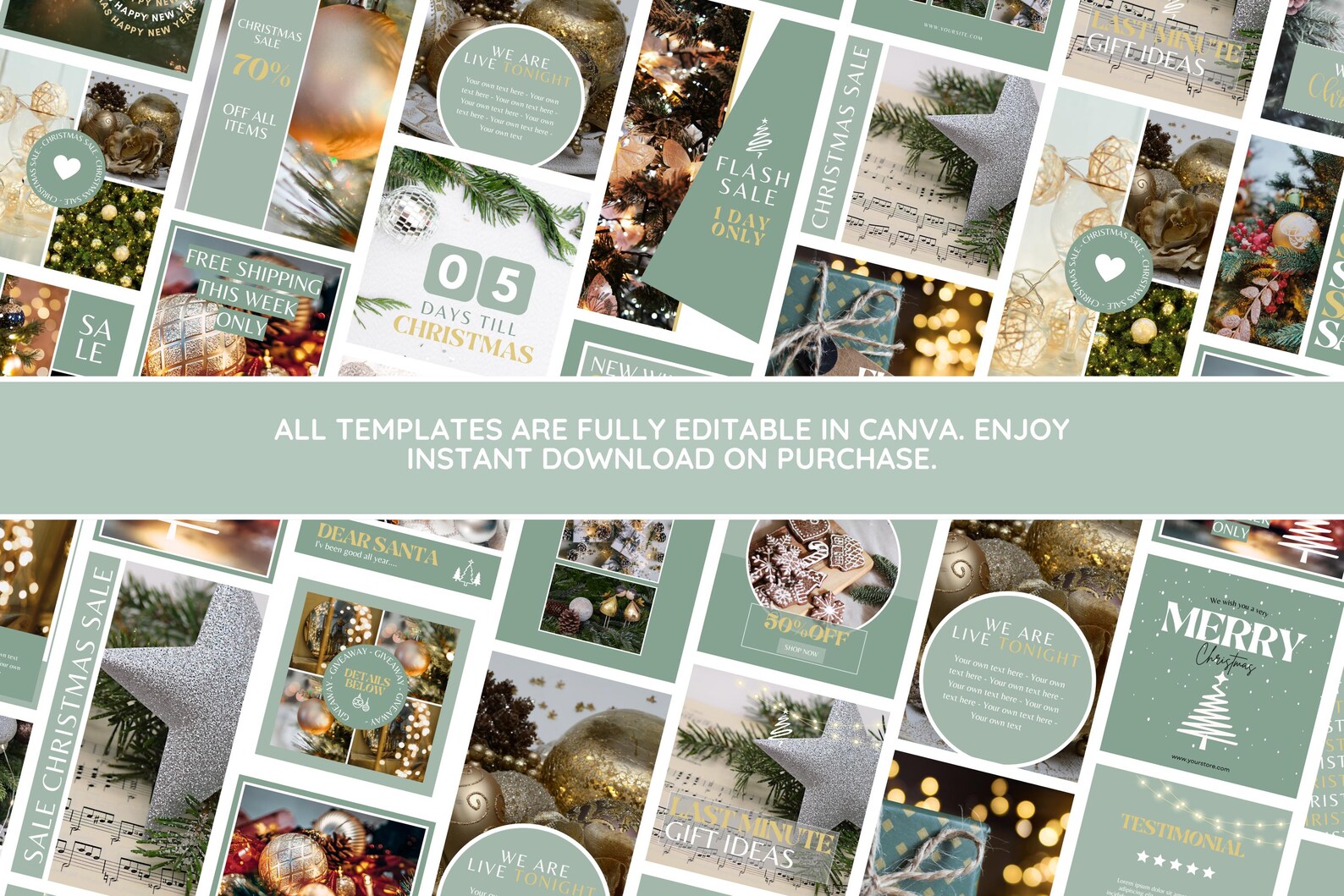 Christmas Instagram Template Bundle: Green and Gold Xmas Posts ...