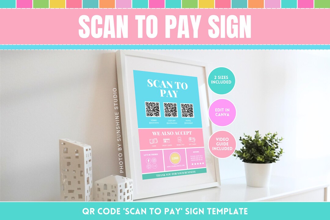 Colorful Scan to Pay Template - QR Code Sign - Easy Payment Display ...