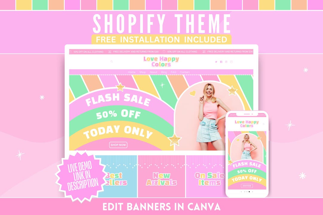 Colorful Shopify Theme & Logo Templates - Fun Business Starter Kit ...