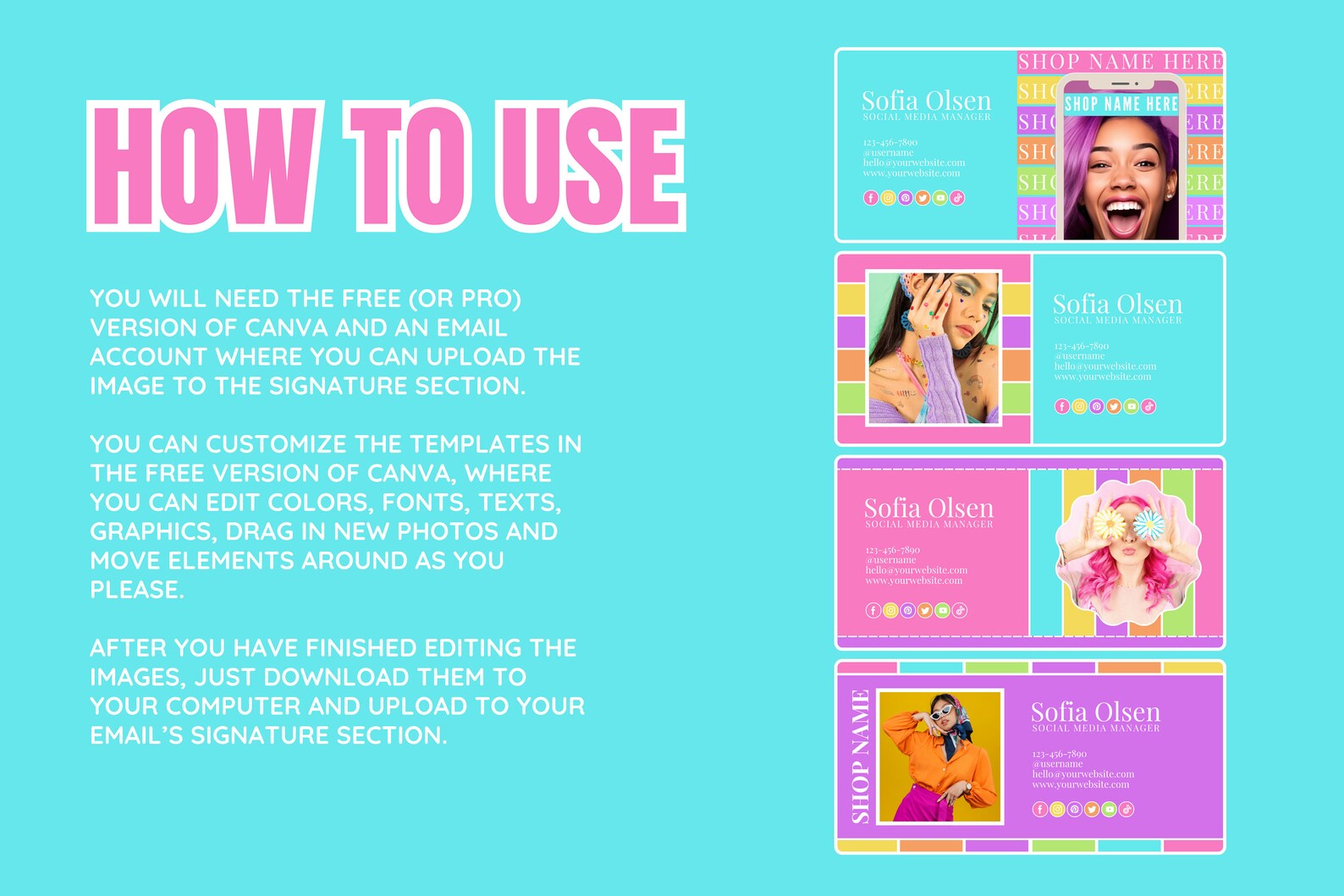 Colorful Email Signature Bundle - Set of 4 Editable Rainbow Email ...