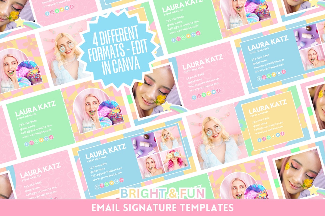 Bright Email Signature Bundle - Set of 4 Cute Editable Email Templates ...