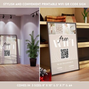 Beige Wifi QR Code Sign - Editable Wifi Password Sign - Printable and ...