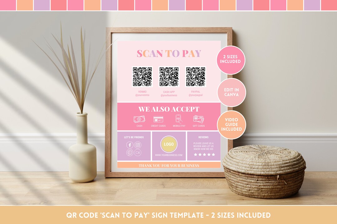QR Code Sign Scan to Pay Template Easy Payment & Follow Us on Social ...