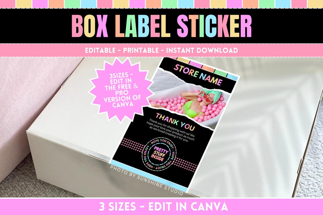 DIY Box Label Sticker Template - Pastel Neon Box Seal Label Template ...