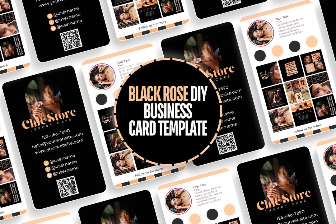 Black Rose Business Card Template With QR Code and Social Media Icons ...