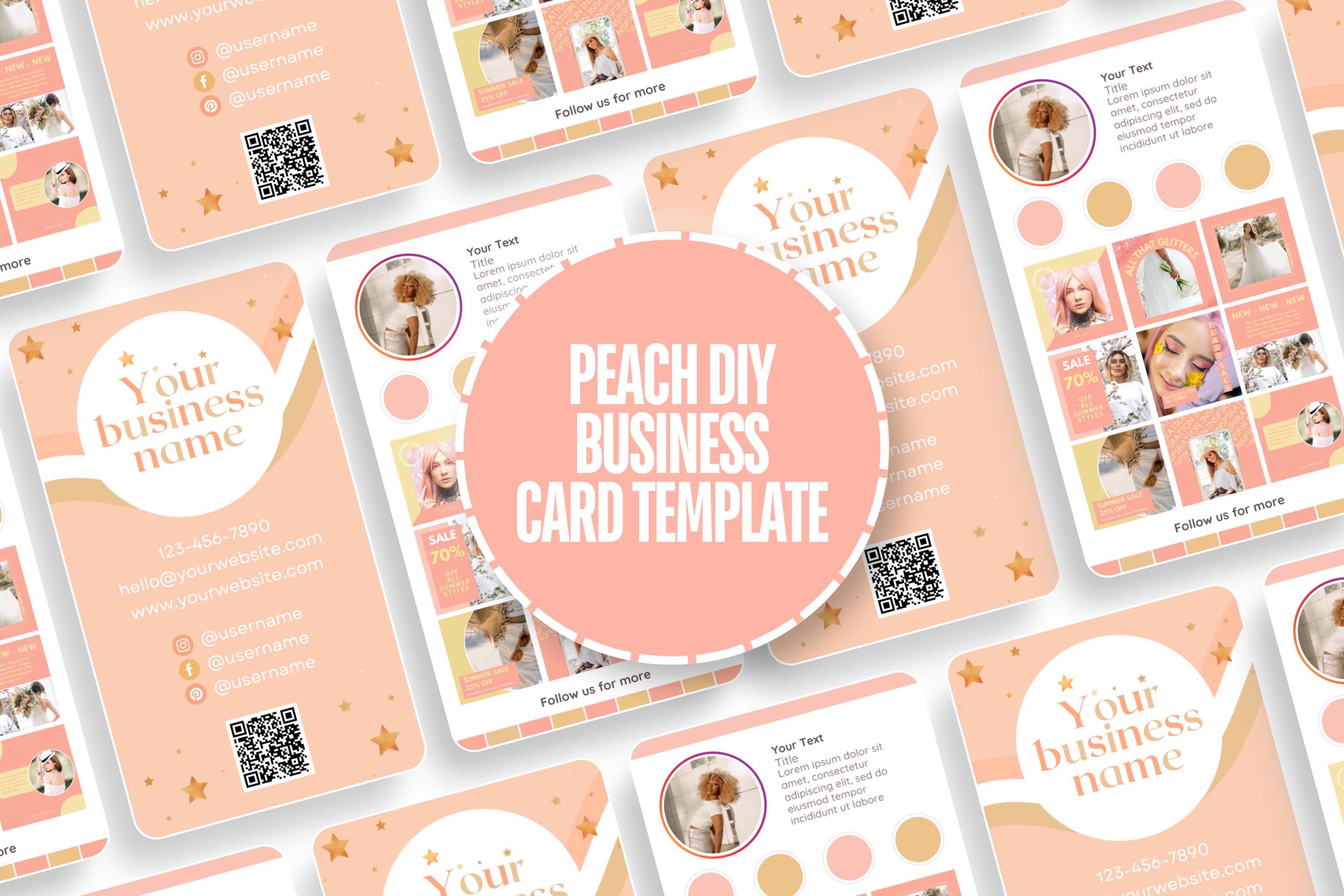 Peach Business Card Template With QR Code and Social Media Icons - Edit ...