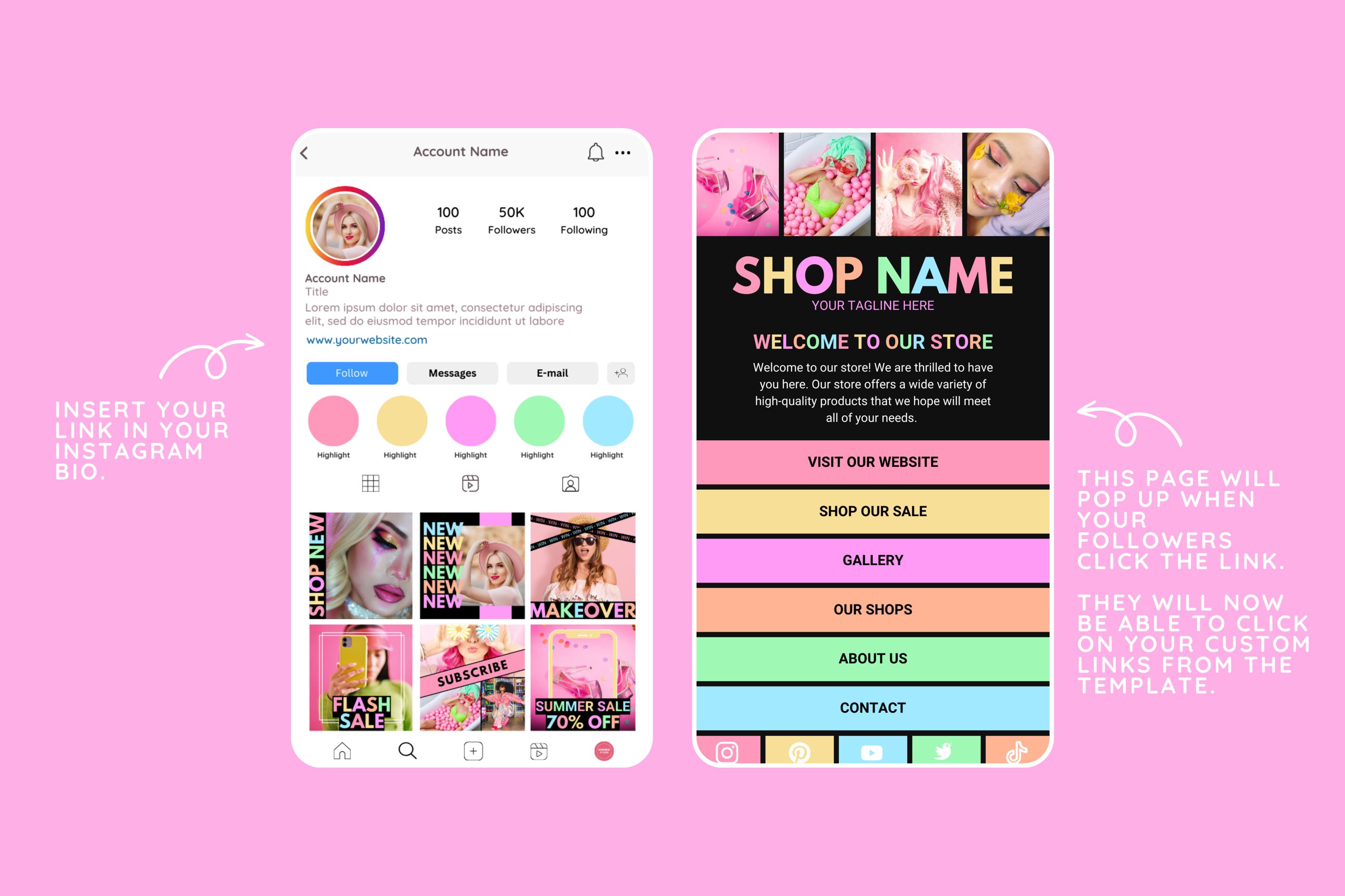 Pastel Neon Link in Bio Template - Small Business Canva Website ...