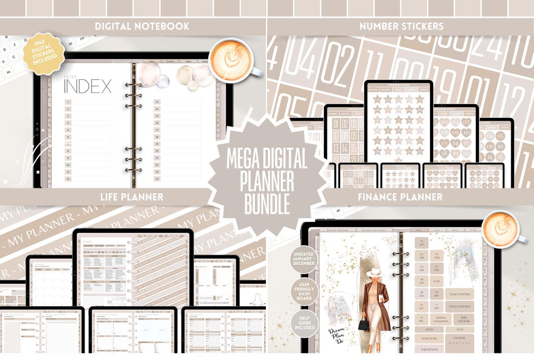 Beige Digital Planner Bundle - Life Planner, Finance Planner, Notebook ...