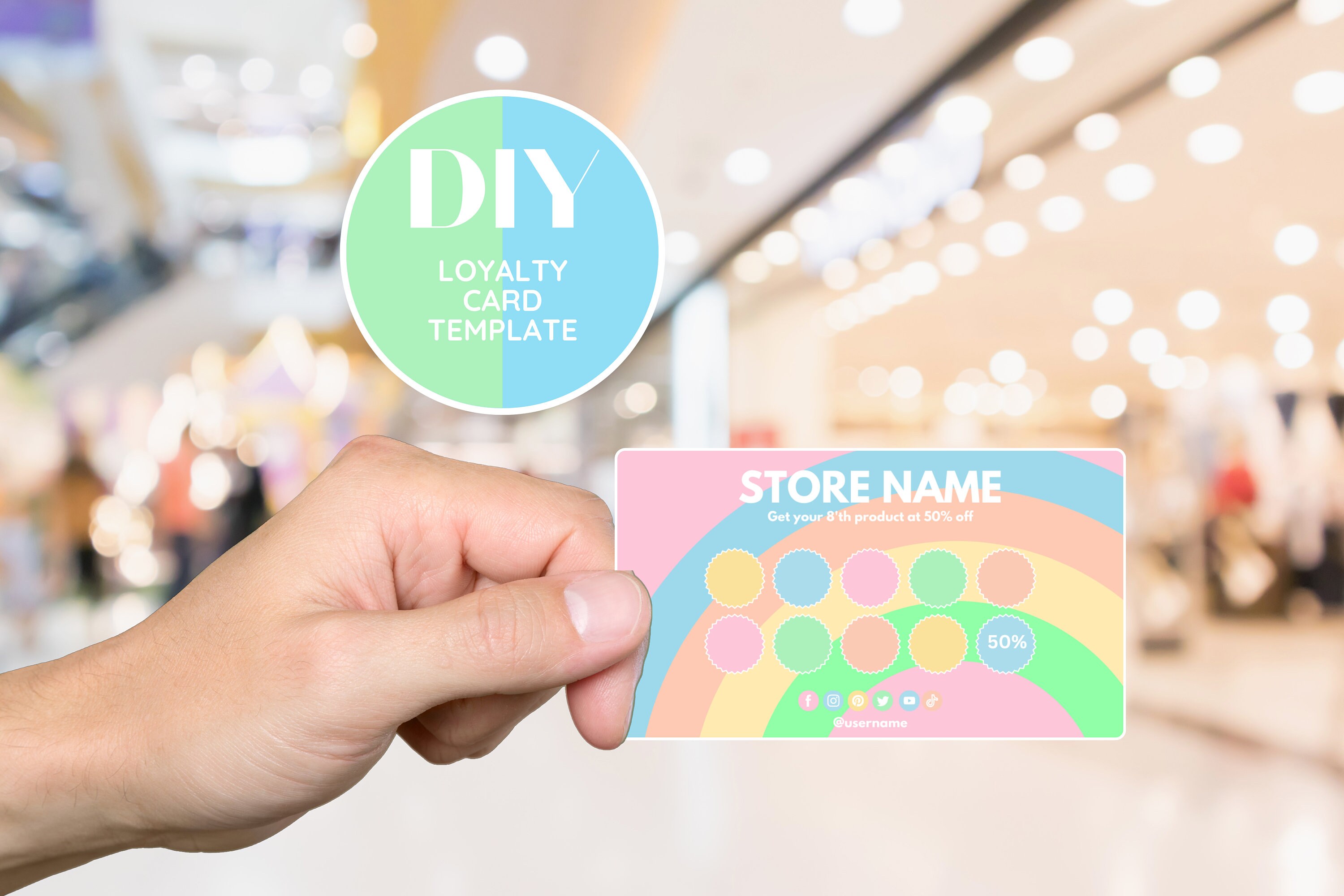 Cute Pastel Loyalty Card Template - Customer Punch Stamp Card - Edit in ...