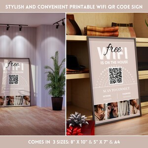 Beige Wifi QR Code Sign - Editable Wifi Password Sign - Printable and ...