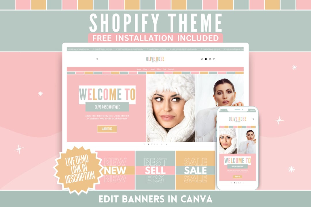 Cute Shopify Theme & Logo Templates - Easy Website Setup - Olive Rose ...
