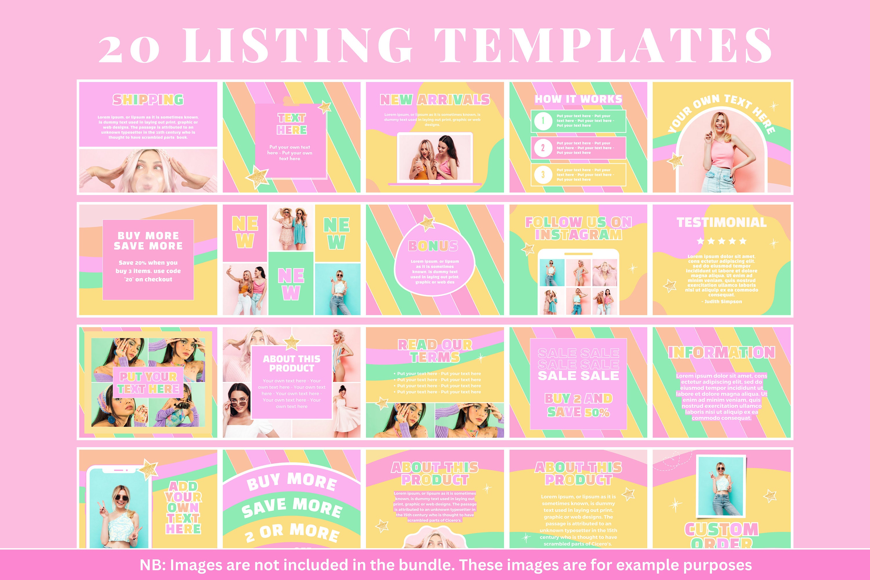 Rainbow Pastel Branding Kit for Your Etsy Shop: Happy Colors Banners ...