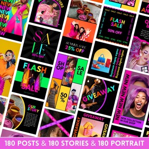 Neon Instagram Template Bundle: Vibrant Social Media Branding Kit ...
