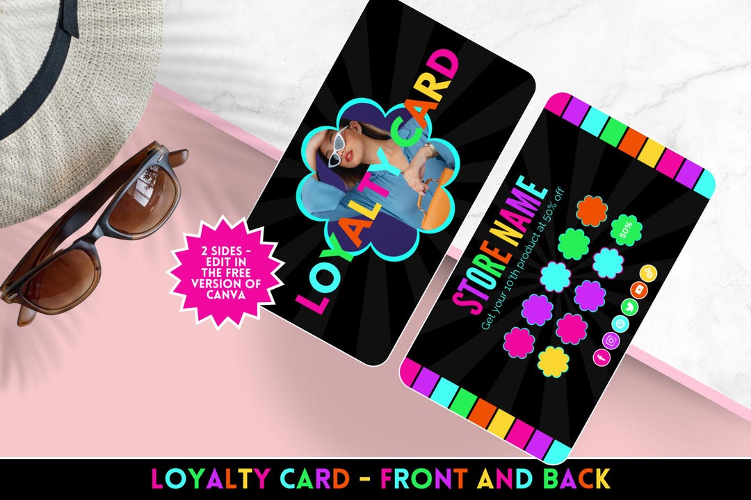 Neon Loyalty Card Template - Customer Punch Stamp Card - Edit in Canva ...