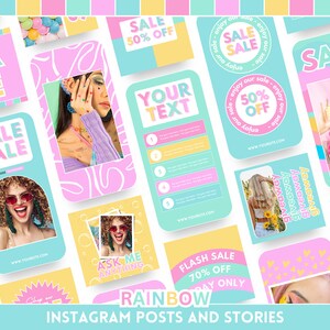 Vibrant & Eye-catching Canva Bundle: Cute Rainbow Colorful Instagram ...