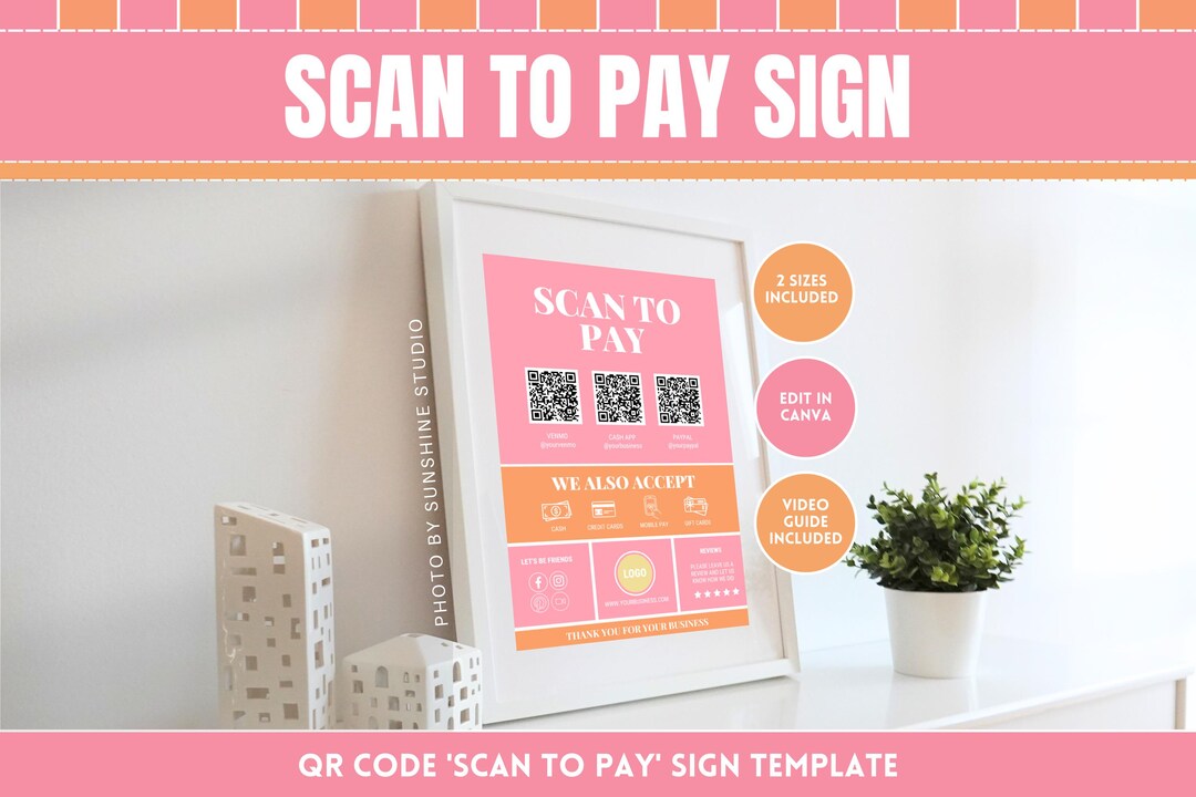 Scan to Pay Template QR Code Sign - Easy Payment & Follow Us on Social ...