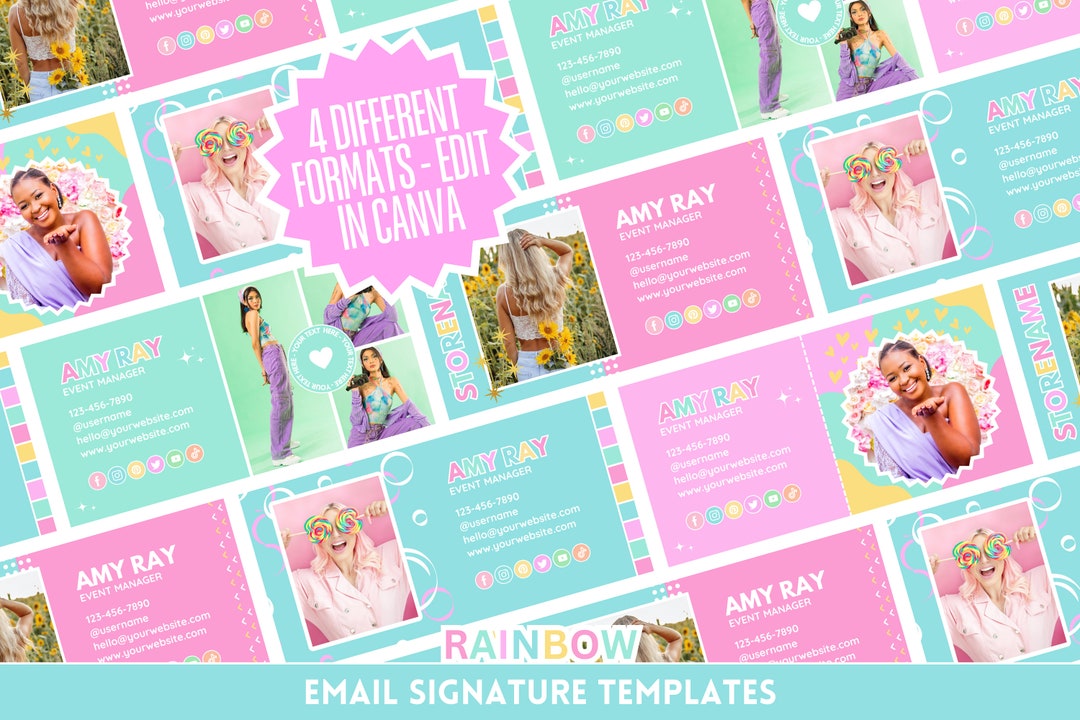 Fun Email Signature Set - Bundle of 4 Colorful Editable Email Templates ...