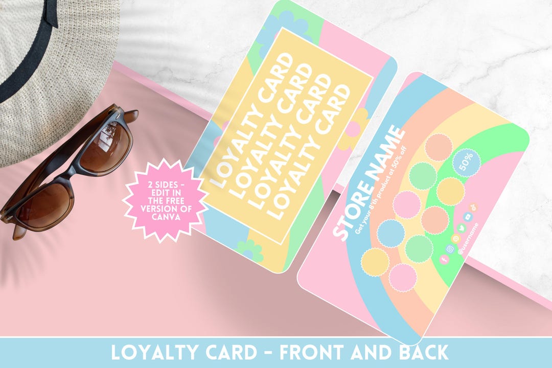Cute Pastel Loyalty Card Template - Customer Punch Stamp Card - Edit in ...