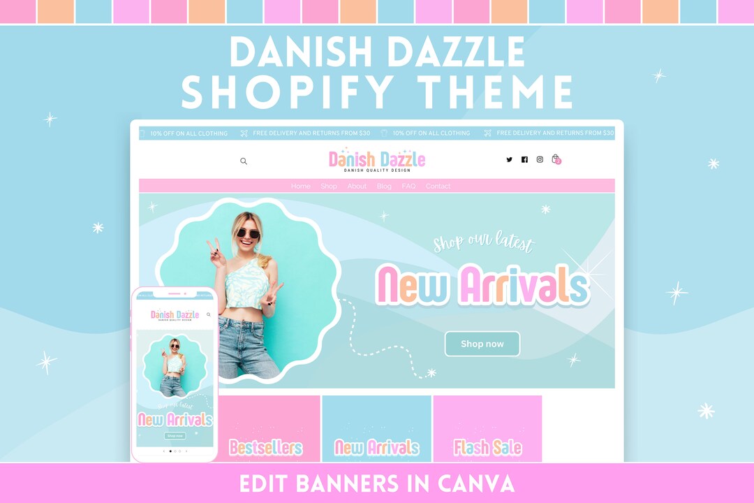 Fun Shopify Theme & Logo Templates Colorful Danish Dazzle Business ...