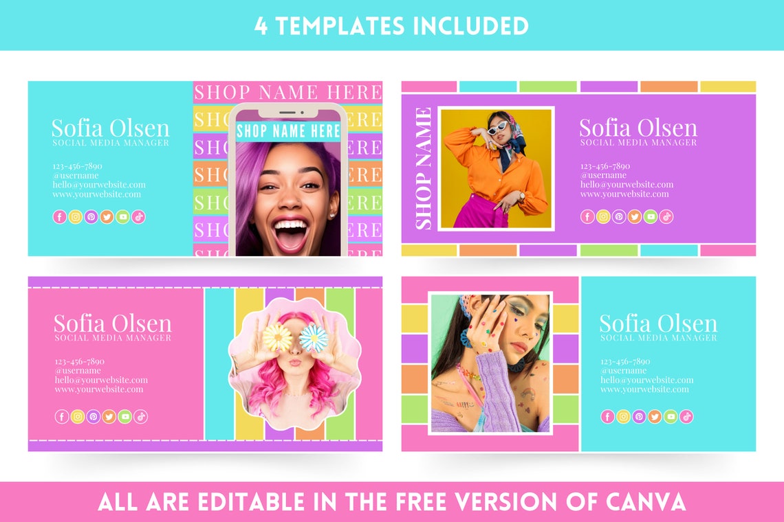 Colorful Email Signature Bundle - Set of 4 Editable Rainbow Email ...