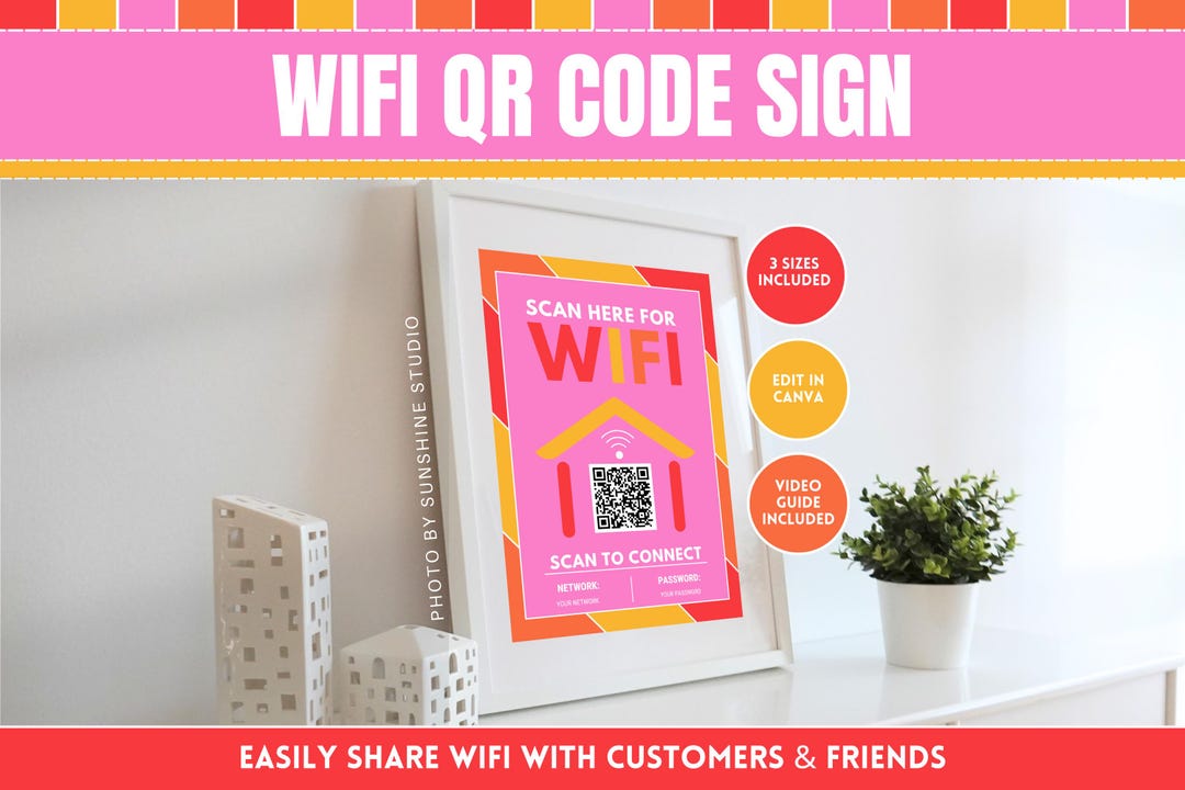 Colorful Wifi QR Code Sign - Editable Wifi Password Sign - Printable ...