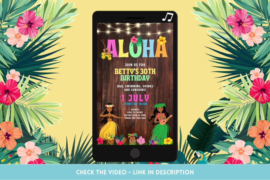 Animated Birthday Party Invitation - Tropical Aloha Luau Celebration ...