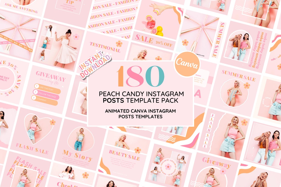 Peach Candy Instagram POST Templates Canva Templates - Etsy