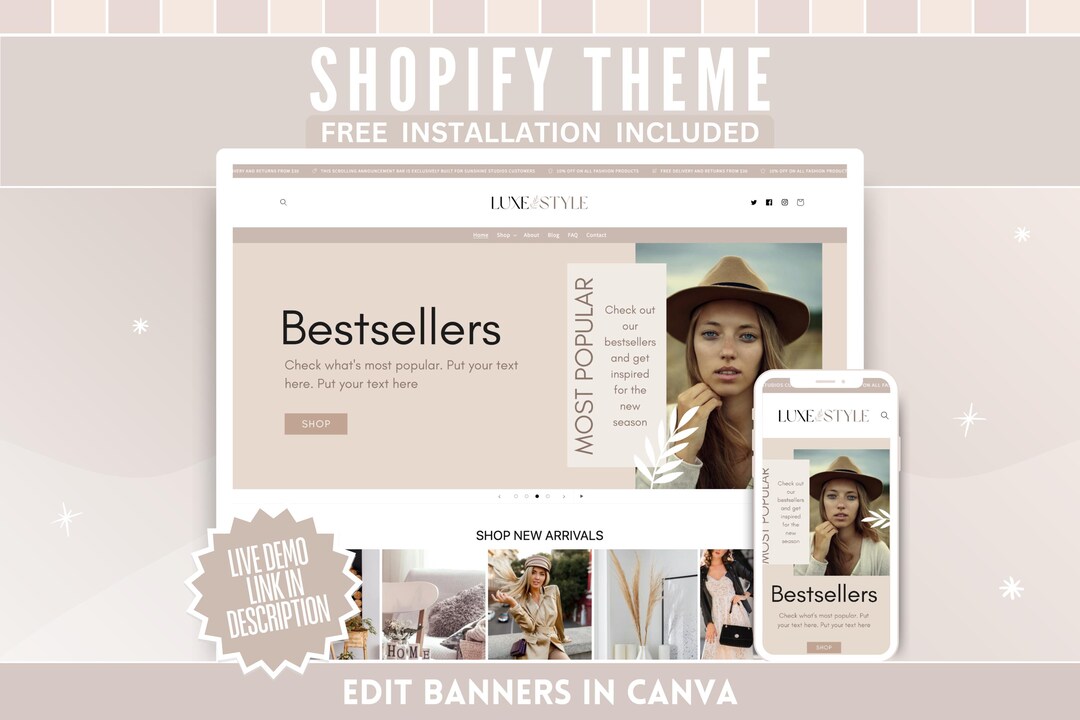 Boho Shopify Theme - Banners & Logo Templates - Aesthetic Light Beige ...