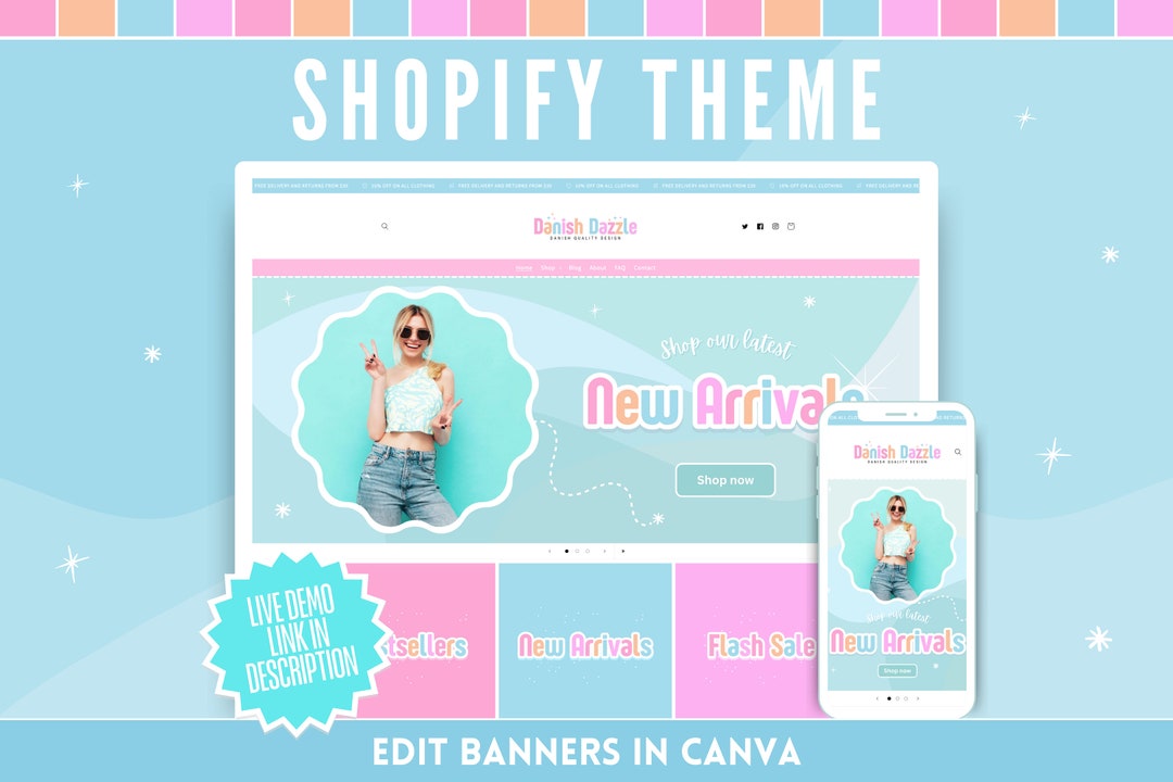 Fun Shopify Theme & Logo Templates Colorful Danish Dazzle Business ...