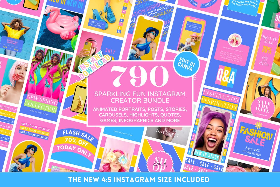Instagram Template Bundle: Posts, Stories, Carousels, Quotes, Highlight ...