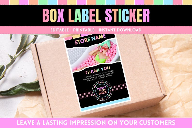 DIY Box Label Sticker Template - Pastel Neon Box Seal Label Template ...