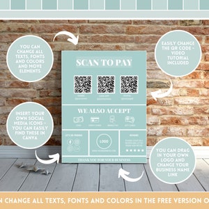 Scan to Pay Template QR Code Sign - Easy Payment & Follow Us on Social ...