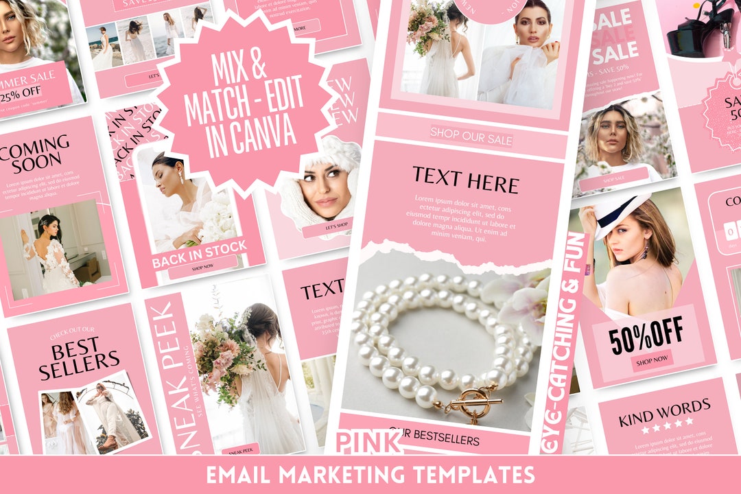 Newsletter Template Bundle - Cute Pink Email Marketing Campaign Kit ...