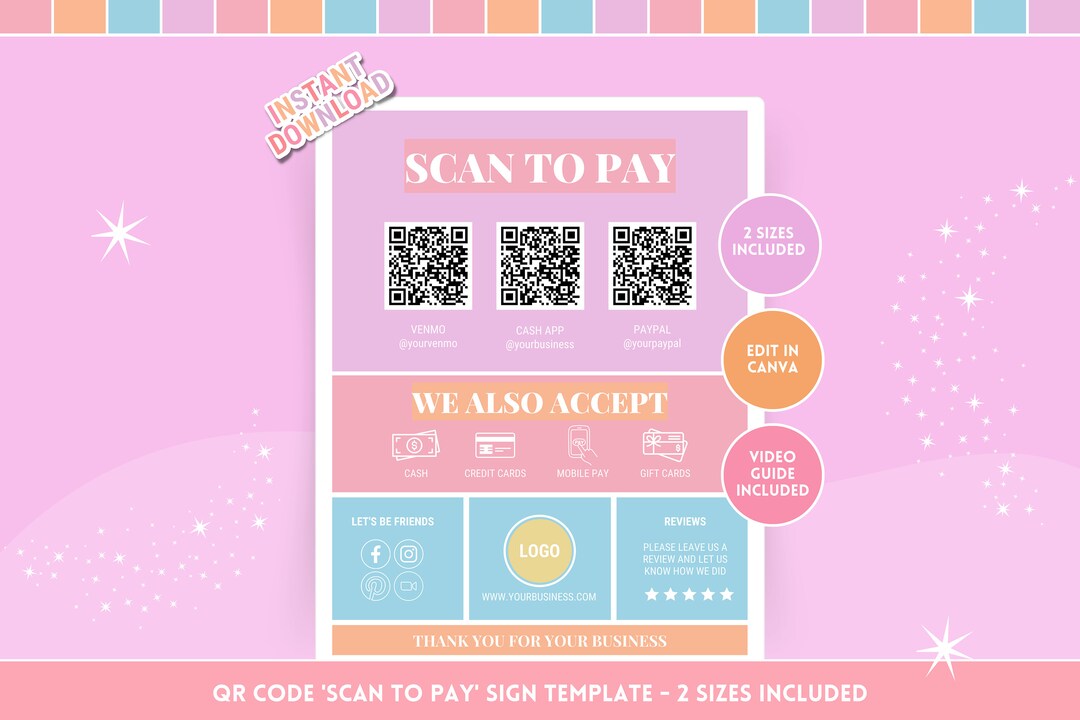 Scan to Pay Template QR Code Sign Easy Payment & Follow Us on Social ...