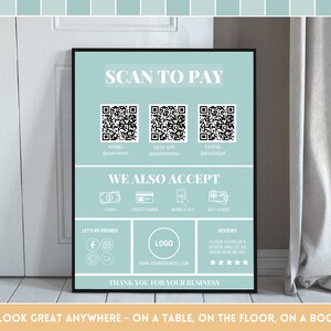 Scan to Pay Template QR Code Sign - Easy Payment & Follow Us on Social ...
