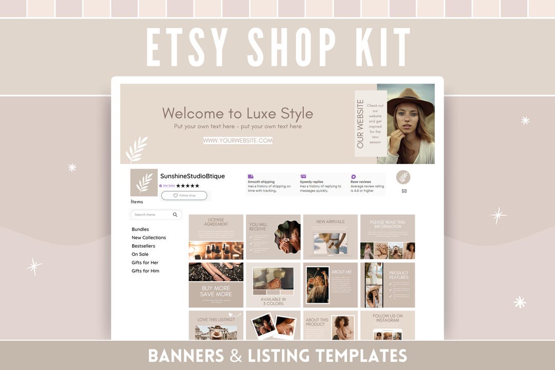 Etsy Shop Kit - Minimalist Light Beige Store Branding - Boho Cover ...