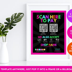 Neon Scan to Pay Template QR Code Sign - Easy Payment & Follow Us on ...